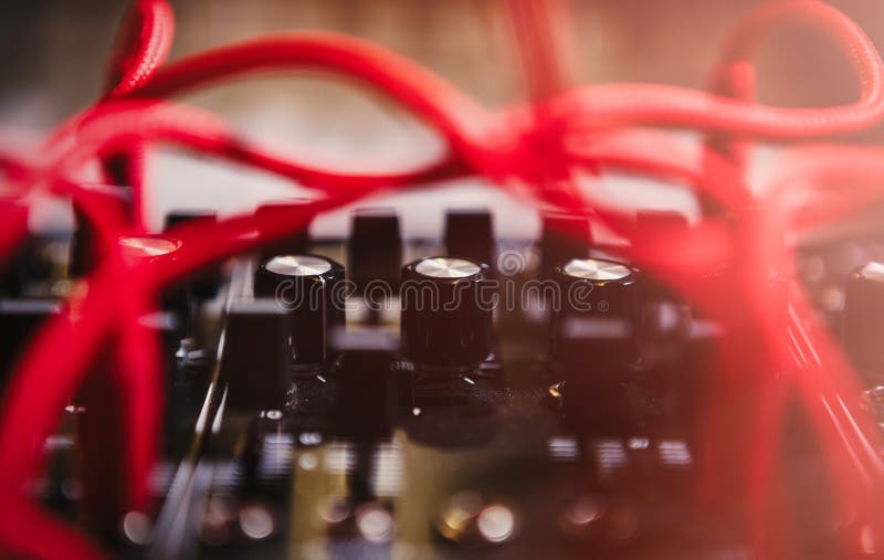 Professional Synthesizer Board with Many Audio Cables Stock Photo ...