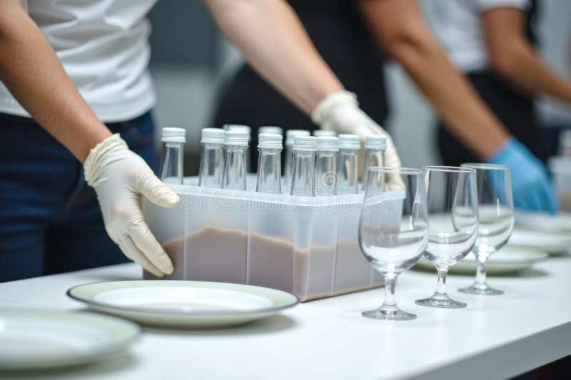 Server Arranging Wine Glasses and Plates for Fine Dining, Generative Ai ...