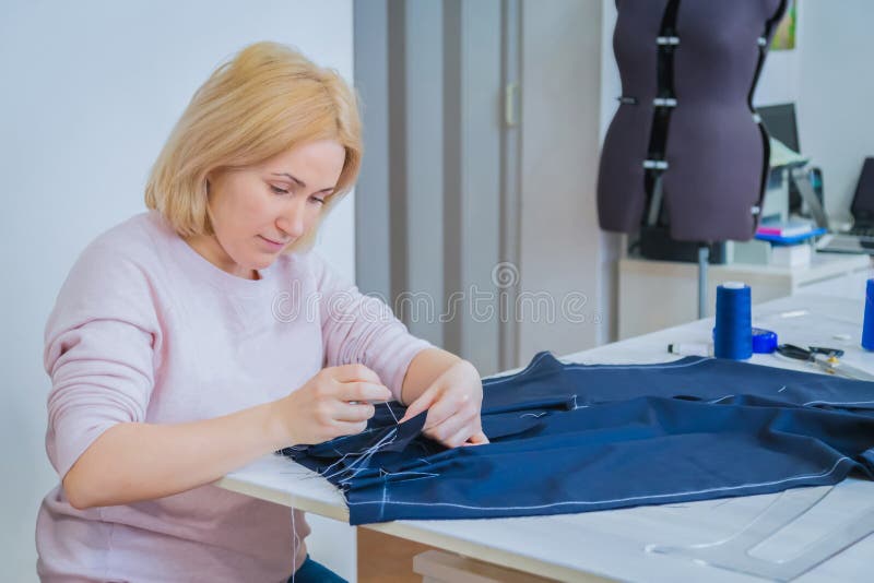 Professional Tailor, Fashion Designer Working at Sewing Studio Stock ...
