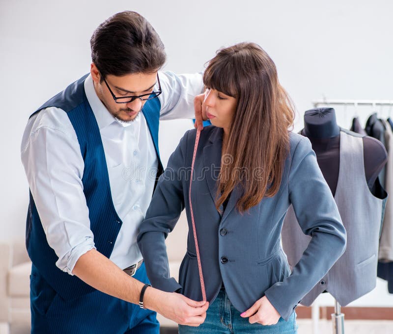 Professional Tailor Taking Measurements for Formal Suit Stock Image ...
