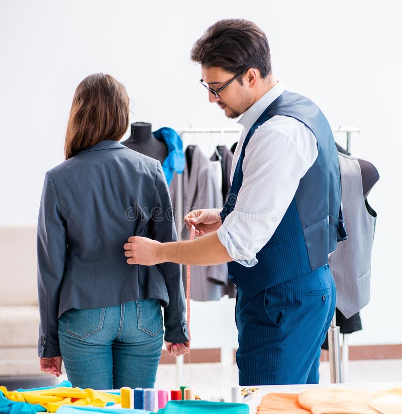 Professional Tailor Taking Measurements for Formal Suit Stock Image ...