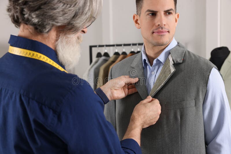 Professional Tailor Working with Client in Atelier Stock Image - Image ...