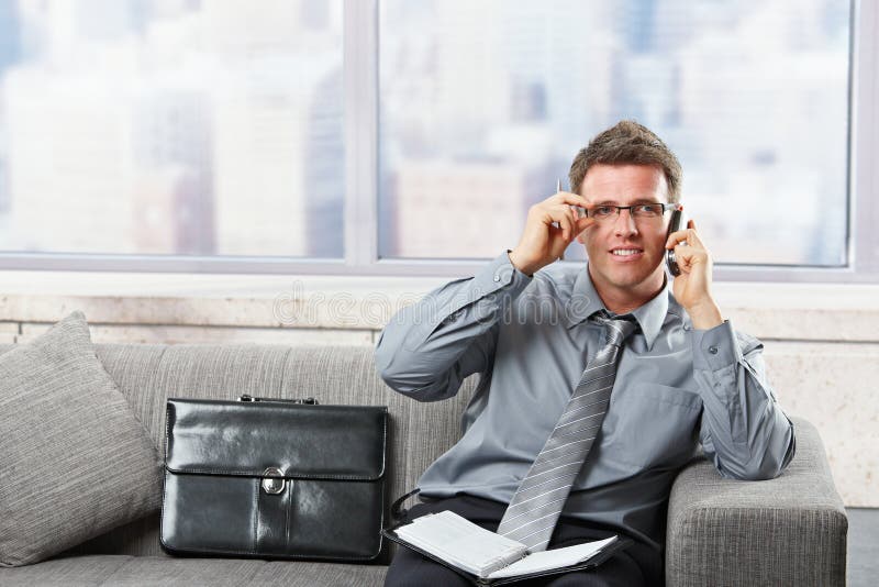Professional Talking on Phone Smiling Stock Image - Image of business ...