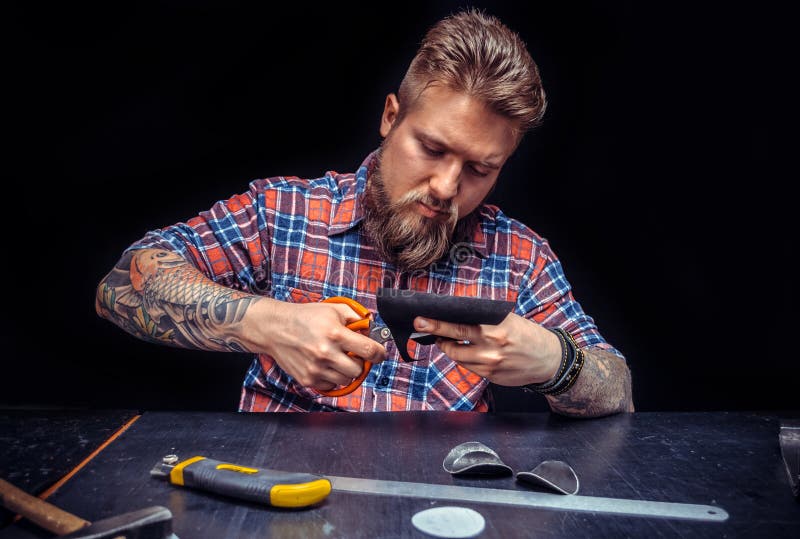 Professional Tanner Creates a New Leatherwork Stock Photo - Image of ...
