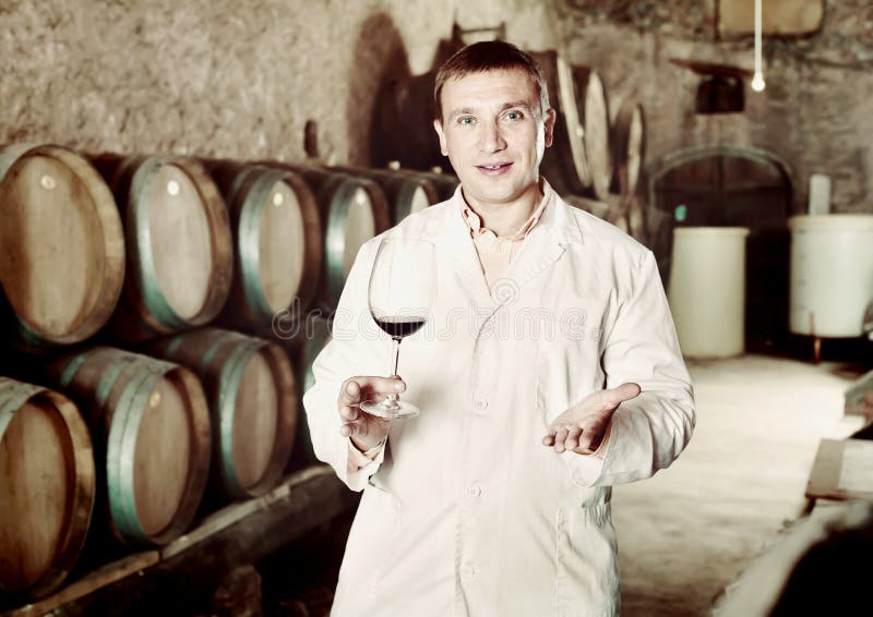 Professional Taster Posing with Glass of Wine Stock Image - Image of ...