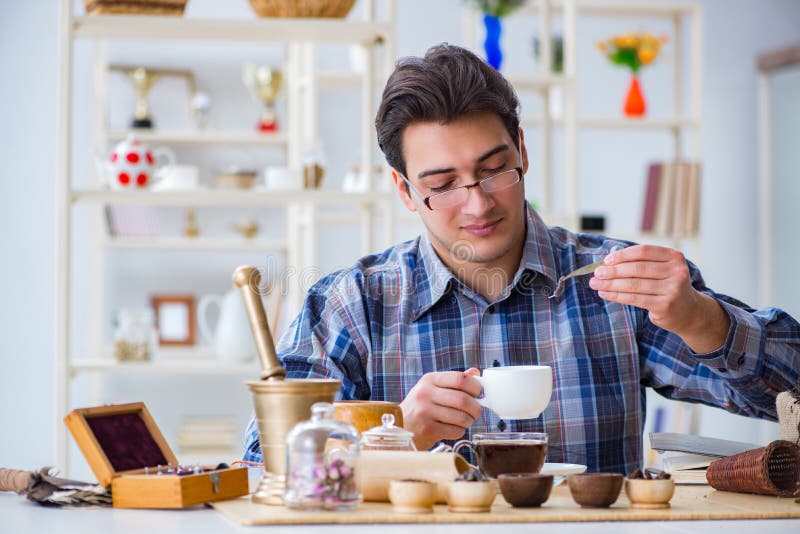 The Professional Tea Expert Trying New Brews Stock Image - Image of ...