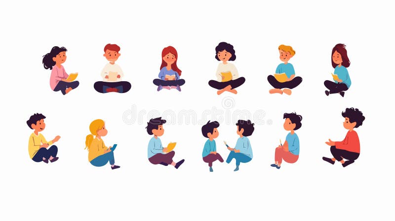 Professional Teacher and Children Sitting in Circle on Floor Classroom ...