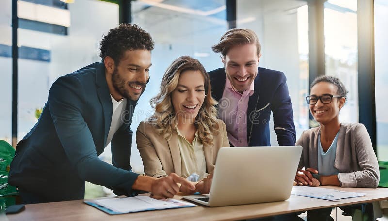 Professional Team Collaborating on a Business Project Together in ...