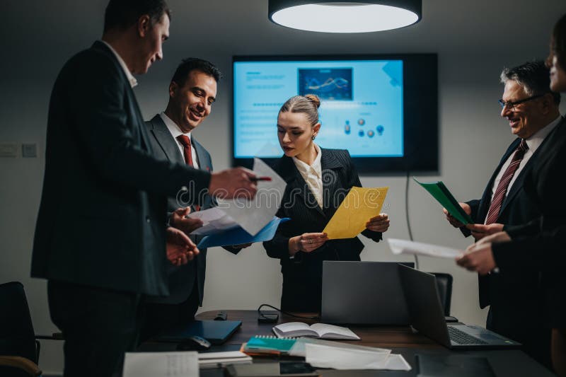 Professional Team Collaborating during an Office Meeting with Documents ...