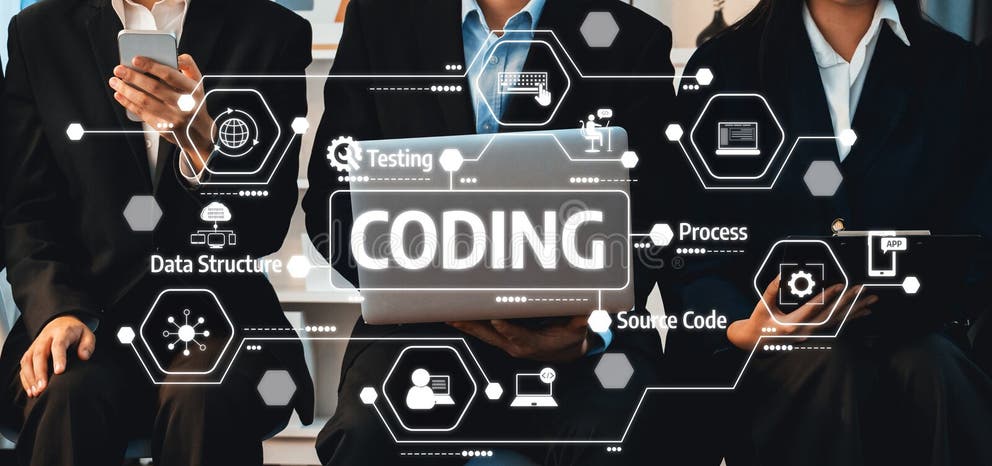 Professional Team Collaborating on Software Development Using Laptops ...