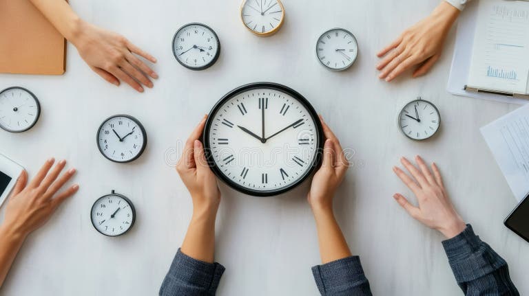 Professional Team Conferencing at White Table, Multiple Clocks ...