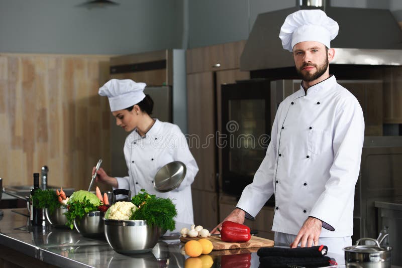Professional Team of Cooks Busy at Modern Stock Photo - Image of dish ...
