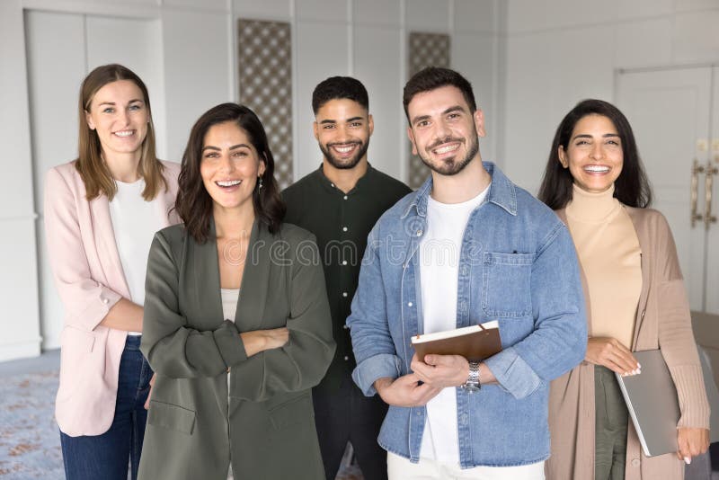 Professional Team of Five Team Members Posing in Office Stock Image ...
