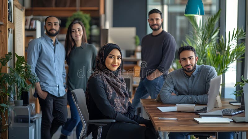 Professional Team Portrait in Modern Office Setting Stock Illustration ...