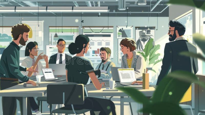 Diverse Team Collaborating Project Modern Office Environment Generated ...