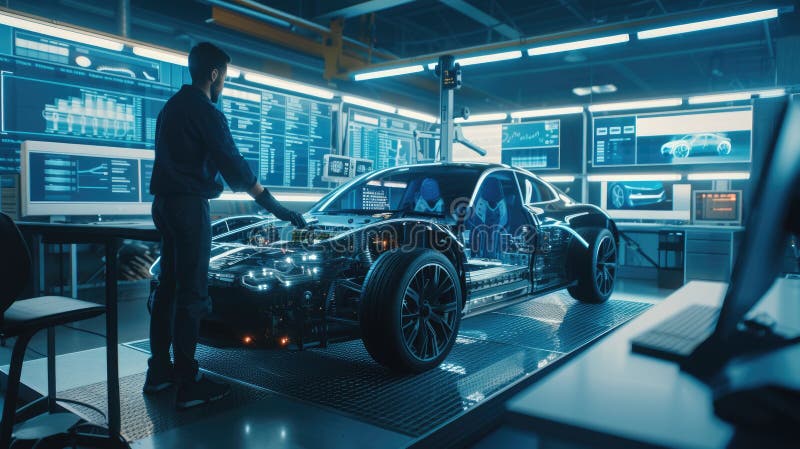 Professional Technician Checking and Inspecting Vehicle Machine System ...