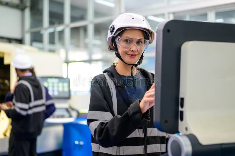 Technician with White Helmet Checking and Repairing Part Stock Photo ...