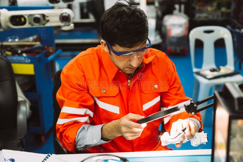 Professional Technician Checking and Repairing Parts of Robotic Machine ...