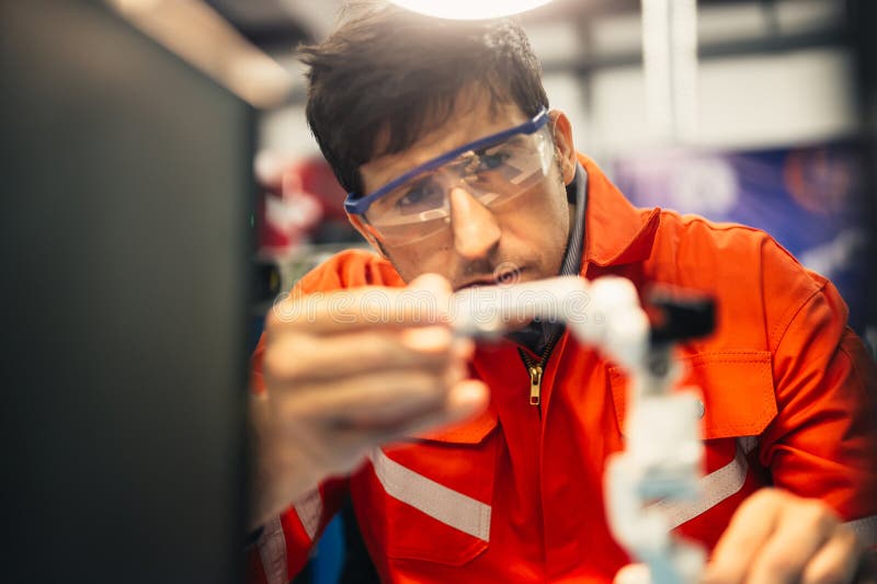 Professional Technician Checking and Repairing Parts of Robotic Machine ...