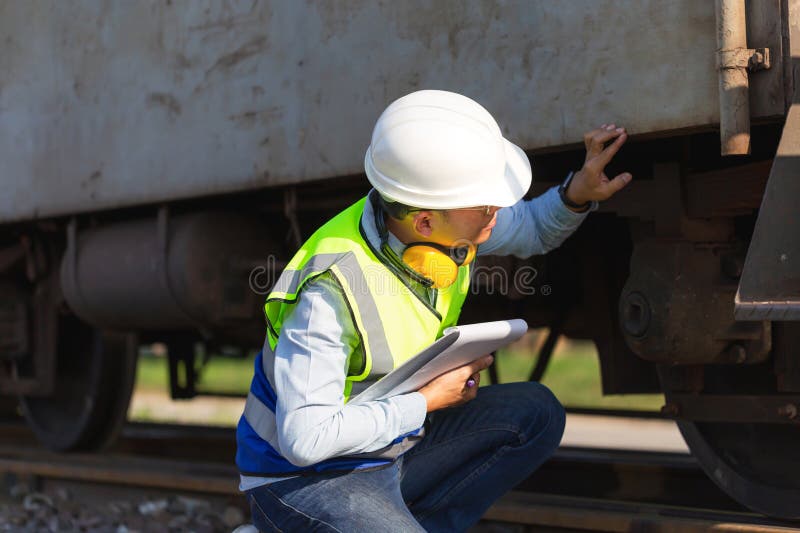 Professional Technician Pre-check Freight Trains, Engineer Man Working ...