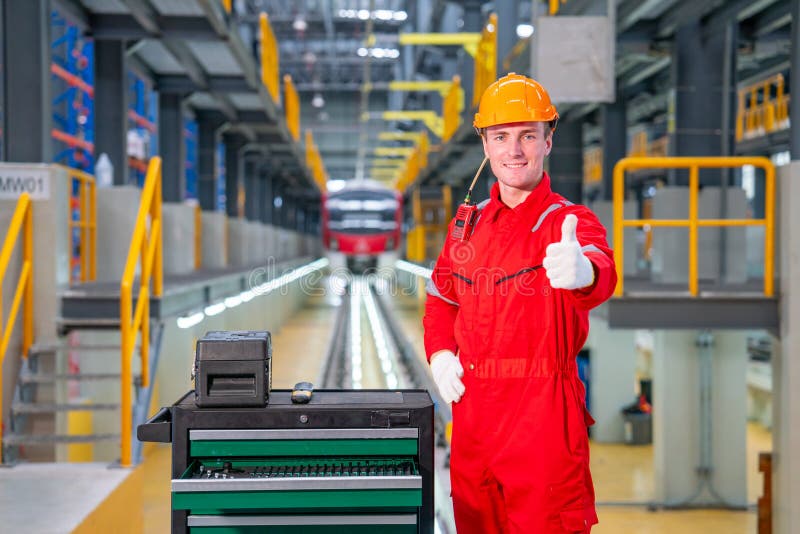 Professional Technician Worker Stand with Thumbs Up and Look at Camera ...