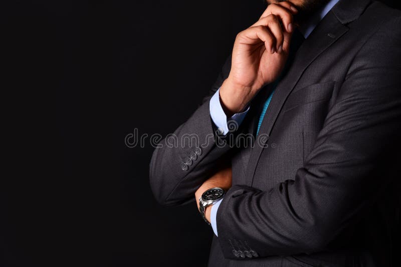 Professional with Thinking Gesture on Black Stock Image - Image of ...