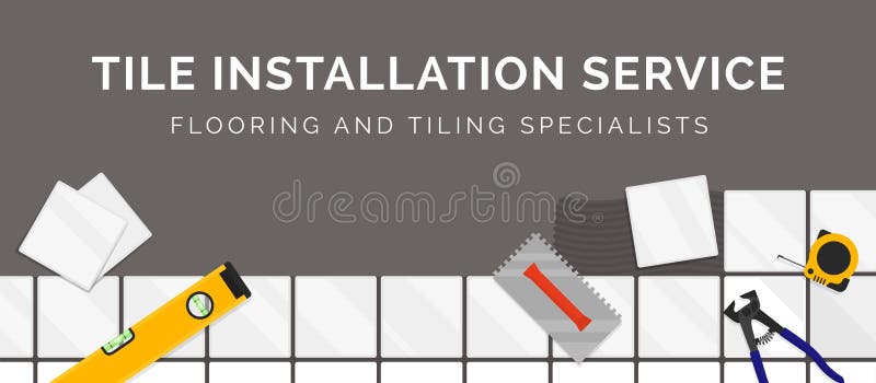 Professional Tile Installation Banner with Tools Stock Illustration ...