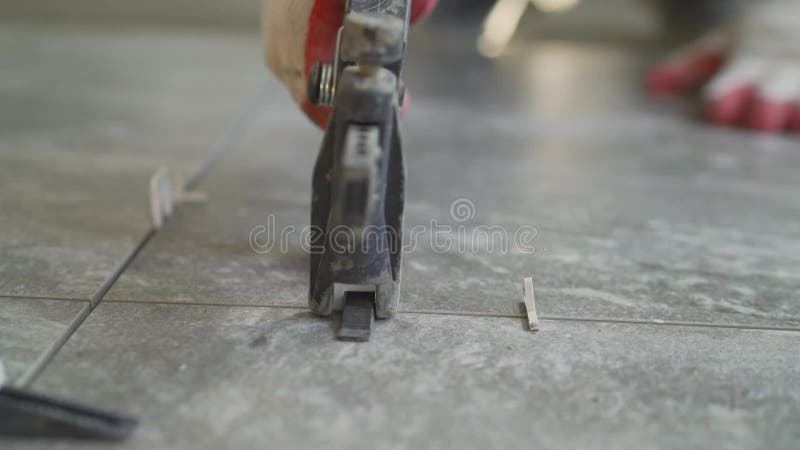 Construction Worker Placing Tile Leveling System Wedges and Clips Stock ...