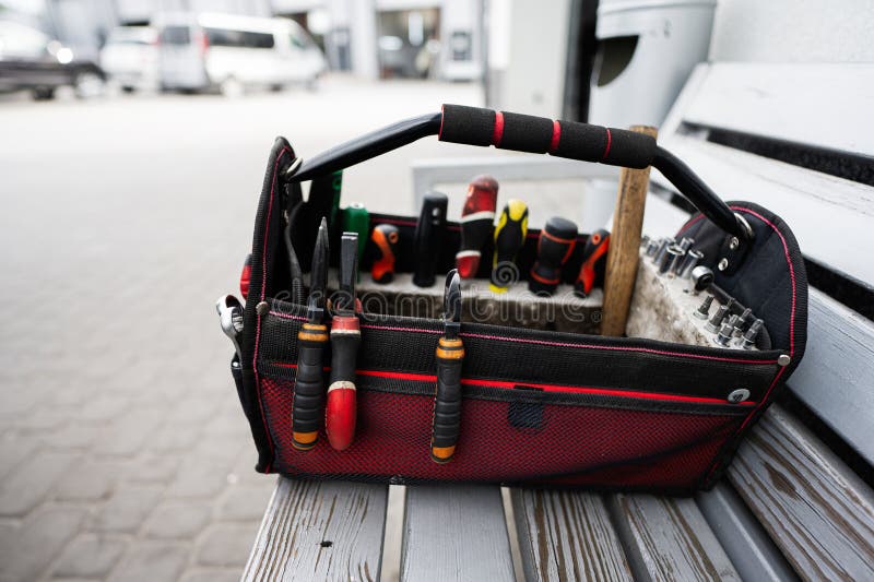 Professional Toolkit on a Bench in an Outdoor Setting Stock Image ...