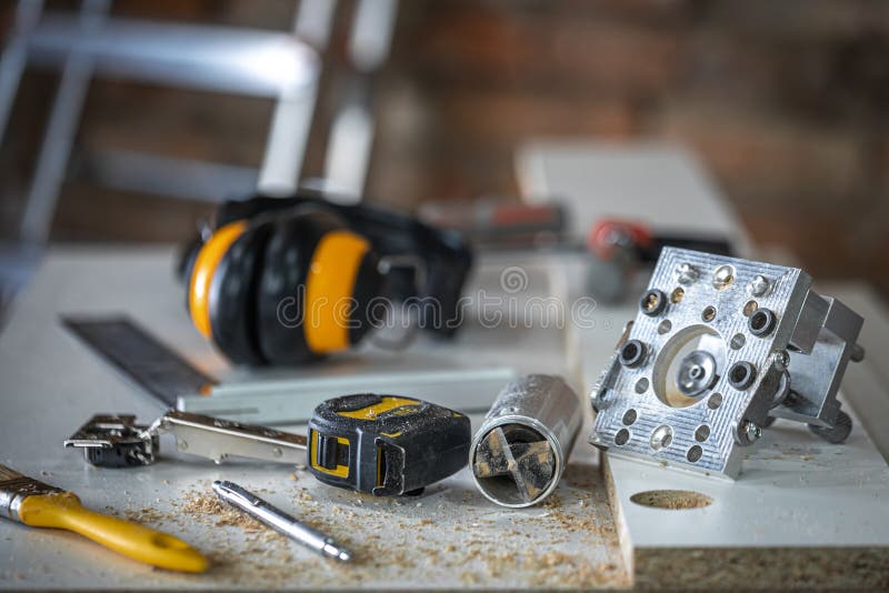 Professional Tools and Accessories of a Carpenter for Woodworking Stock ...