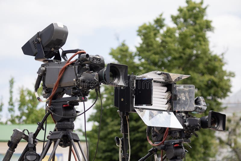 Professional TV Camera Filming Event on the Street Stock Photo - Image ...