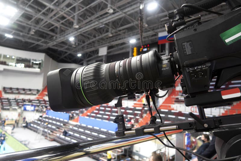 Professional TV at the Volleyball . Volleyball Match Camera. Stock ...