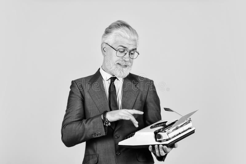 Professional Typist Make Notes Typing. Modern and Old Technology ...