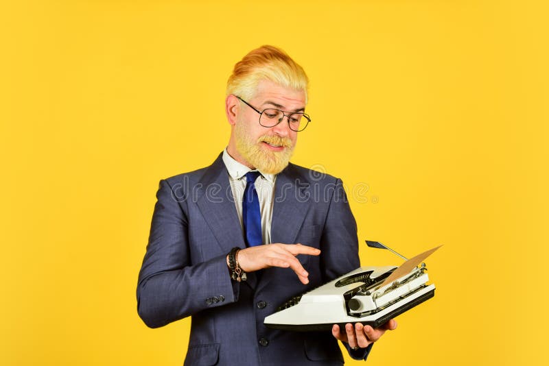 Professional Typist Make Notes Typing. Modern and Old Technology ...