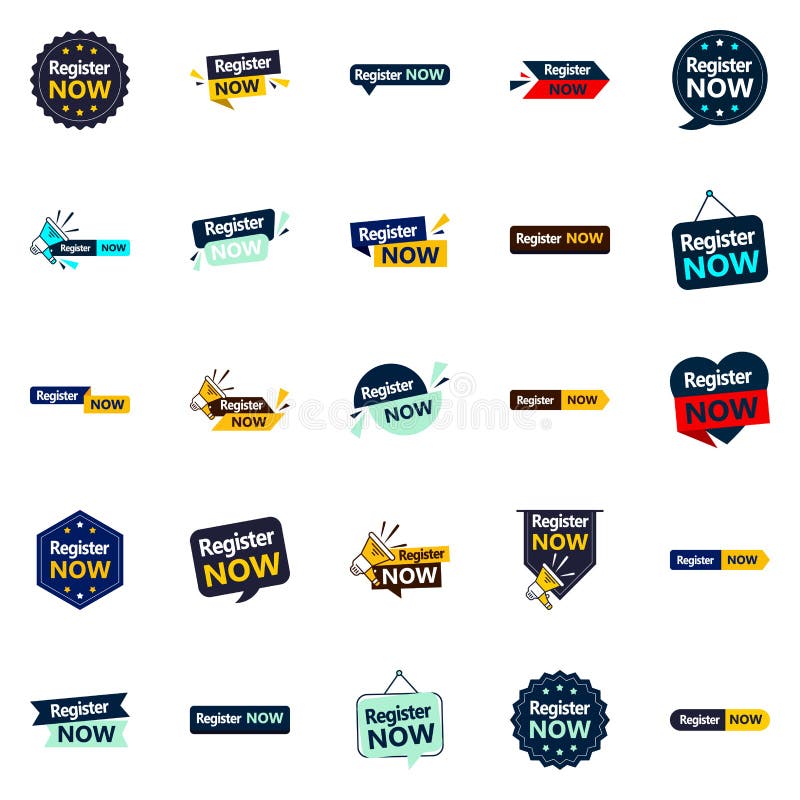 25 Professional Typographic Designs for Register Now Stock Vector ...