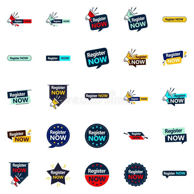 25 Professional Typographic Elements for Register Now Stock Vector ...
