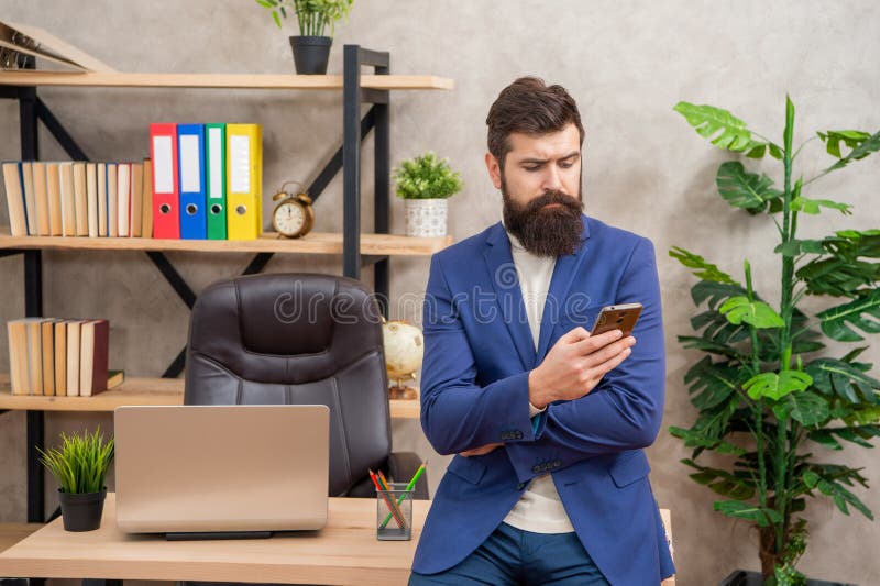 For Professional Use. Professional Man Use Smartphone at Work. Mobile ...