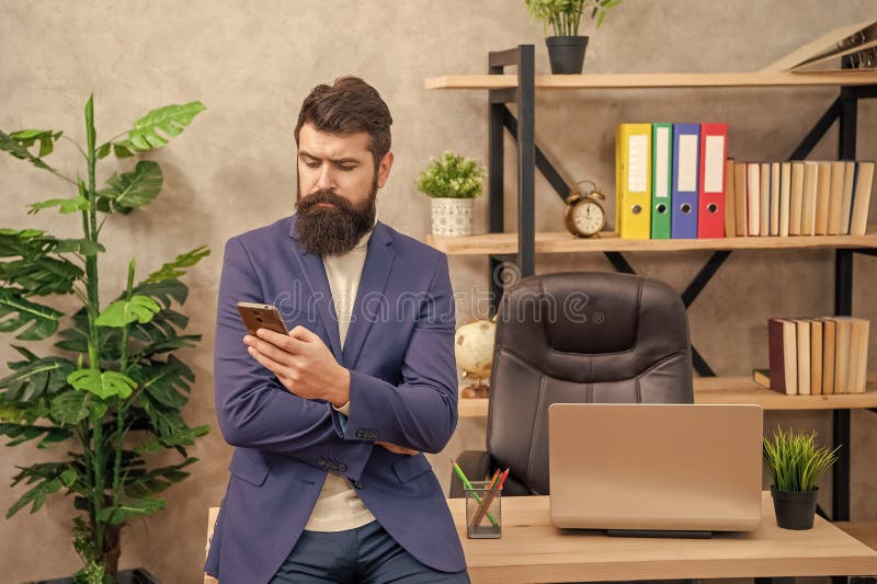 For Professional Use. Professional Man Use Smartphone at Work. Mobile ...