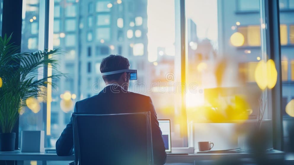 Professional Using Augmented Reality Glasses in Modern Workspace Stock ...