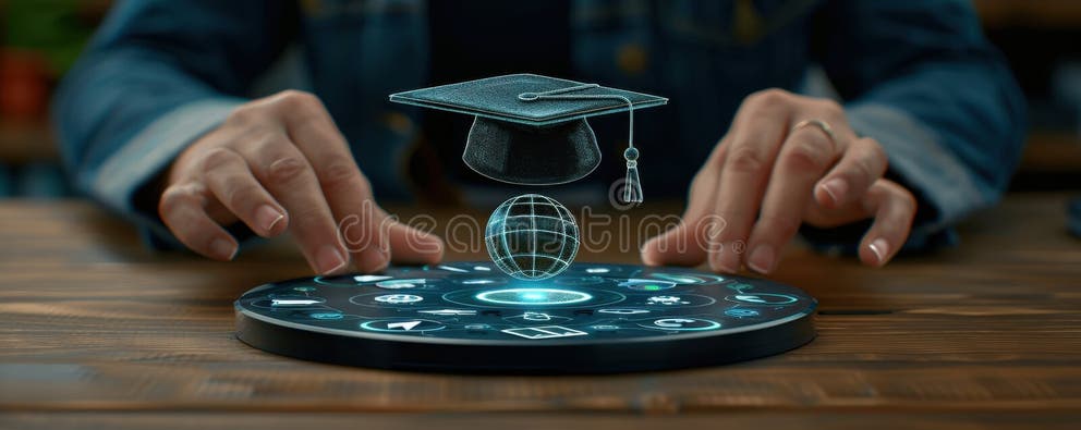 Professional Using Futuristic Holographic Education Interface. Stock Illustration - Illustration ...