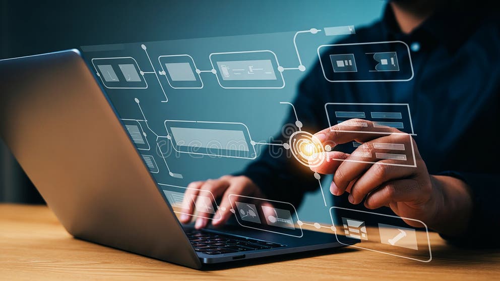 Professional Using Futuristic Workflow Interface for Smart Business ...