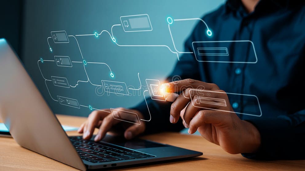 Professional Using Futuristic Workflow Interface for Smart Business ...