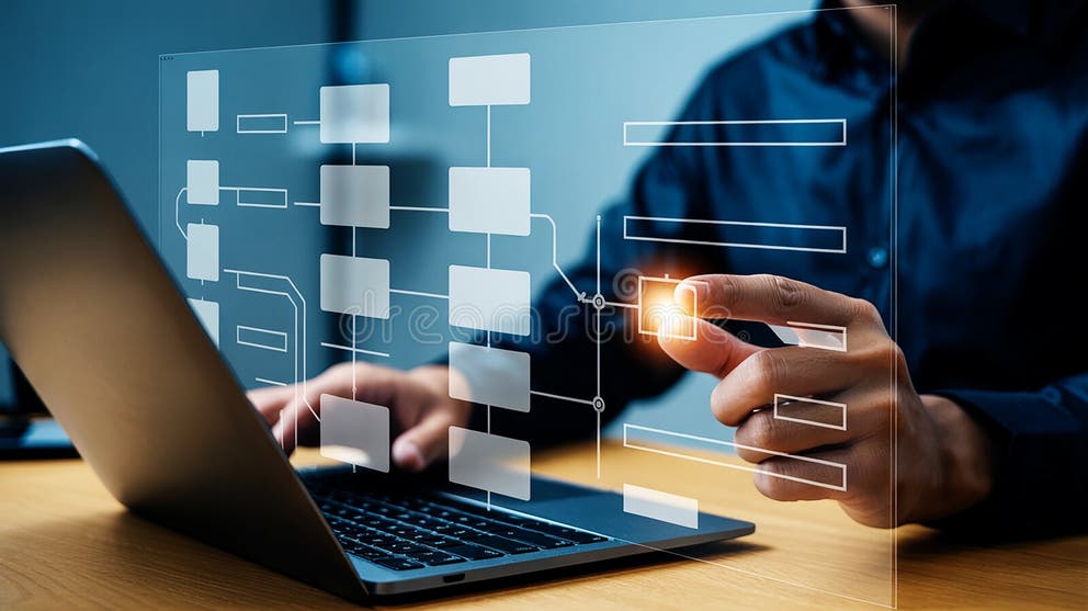 Professional Using Futuristic Workflow Interface for Smart Business ...