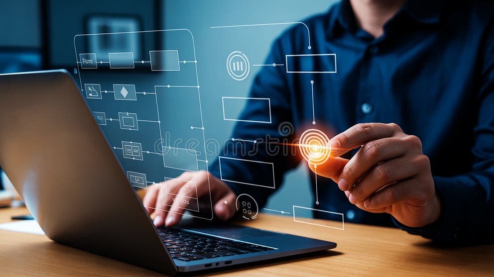 Professional Using Futuristic Workflow Interface for Smart Business ...