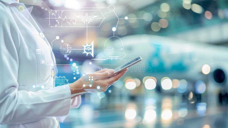 Professional Using Smart Technology at an Airport Stock Illustration ...