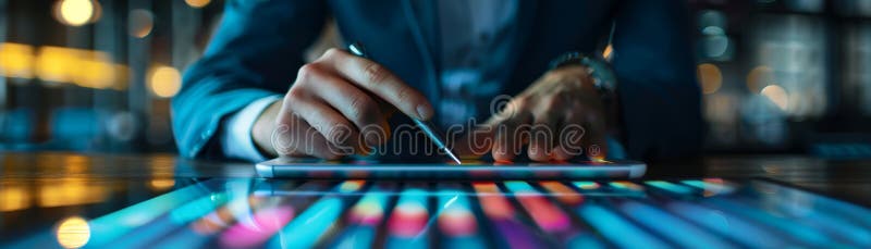 A Professional Using a Stylus on a Digital Tablet, Focusing on ...