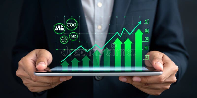 Professional Using Stylus with Futuristic AR Growth Interface ...