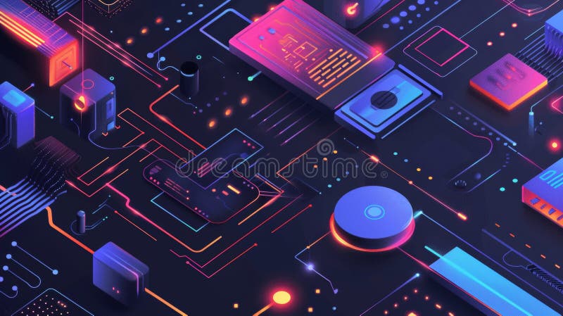 Futuristic Circuit Board and Microchip Technology Illustration ...