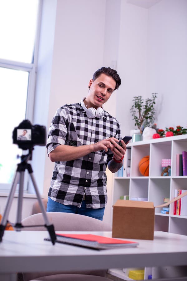 Professional Video Blogger Creating Content for His Channel Stock Photo ...