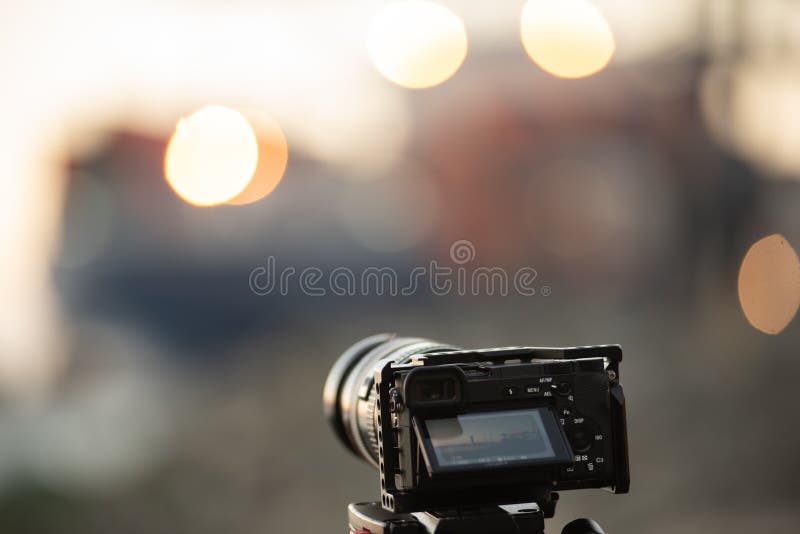 Professional Video Camera in a Bokeh Background Stock Image - Image of ...
